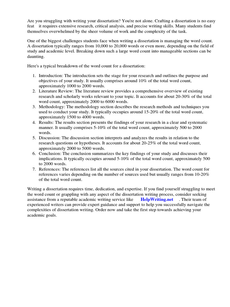 Dissertation Word Count Breakdown | PDF | Thesis | Methodology