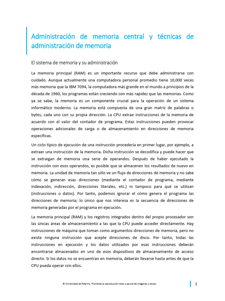 Apunte - Administraci ¦n de memoria central y T ®cnicas de administraci ¦n de memoria OK | PDF ...