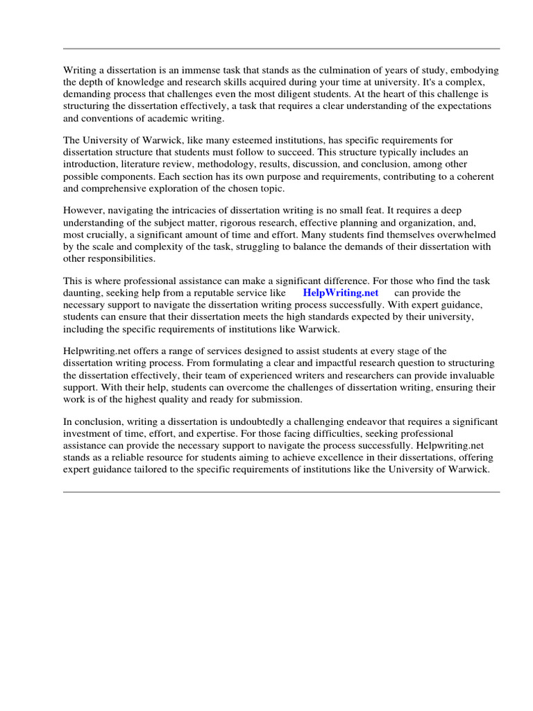 Dissertation Structure Warwick | PDF | Thesis | Methodology