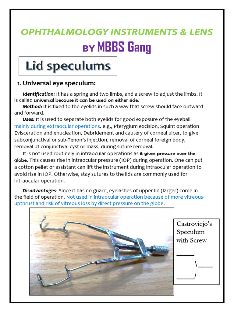 Ophthalmology Instruments & Lens | PDF | Ophthalmology | Human Eye