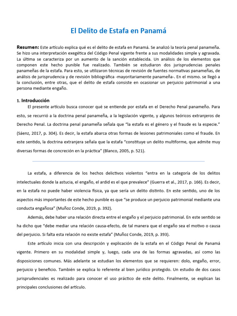Delito de Estafa en Panamá: Análisis Legal | PDF | Derecho penal ...