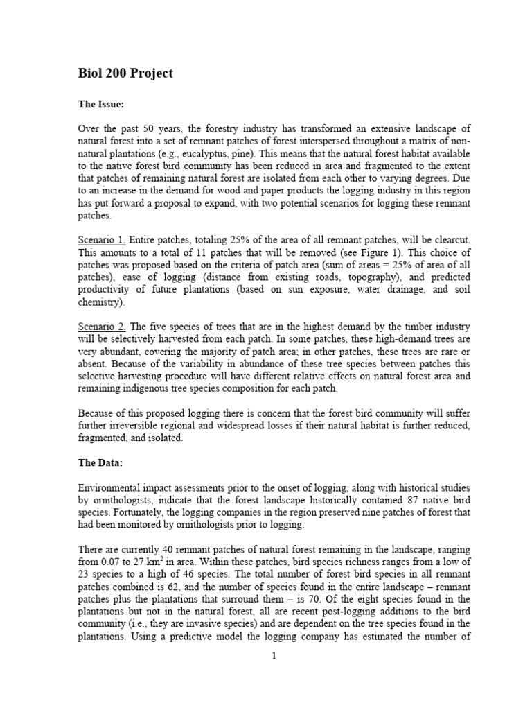 Biol 200 Project Description-1 | PDF | Logging | Forests