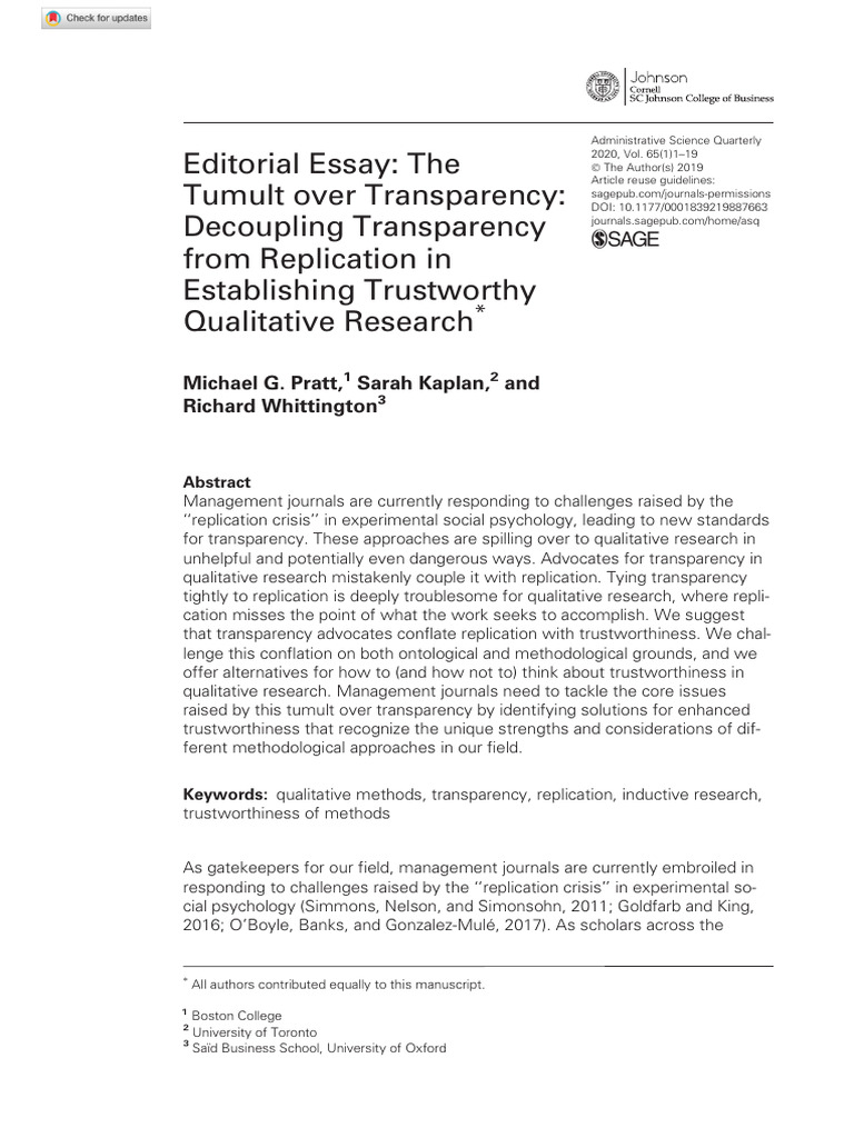 The Tumult Over Transparency | PDF | Qualitative Research | Methodology