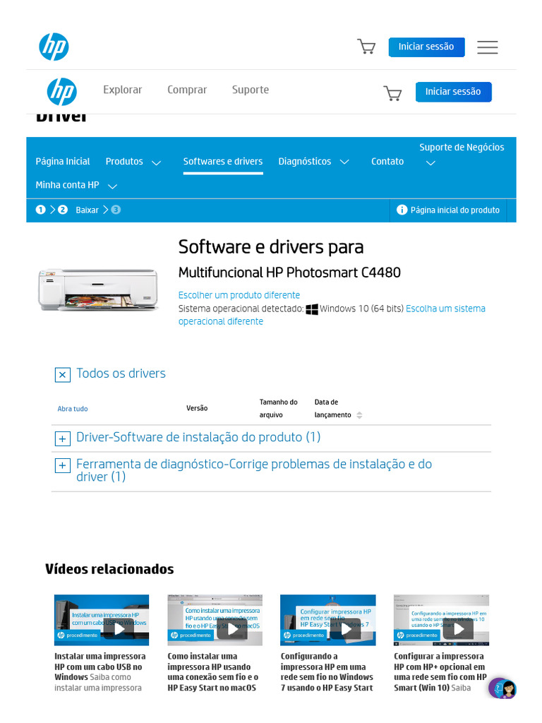 Multifuncional HP Photosmart C4480 Downloads de Software e Drivers ...