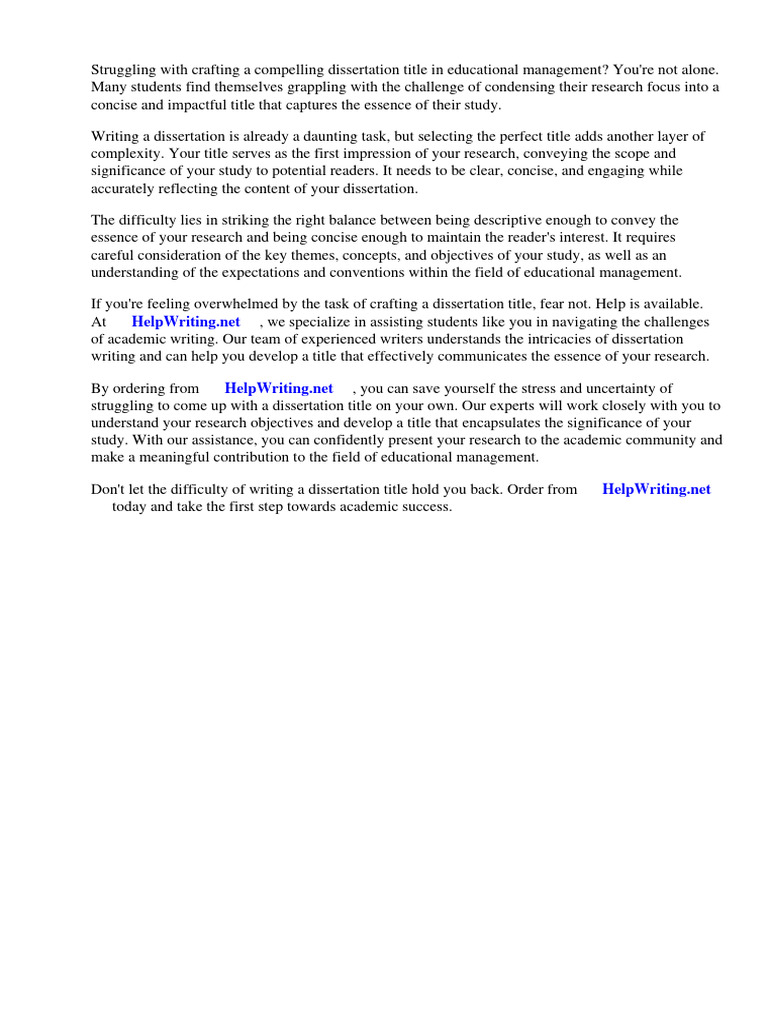 Dissertation Titles in Educational Management | PDF | Thesis Dissertation Titles in Educational Management | PDF | Thesis