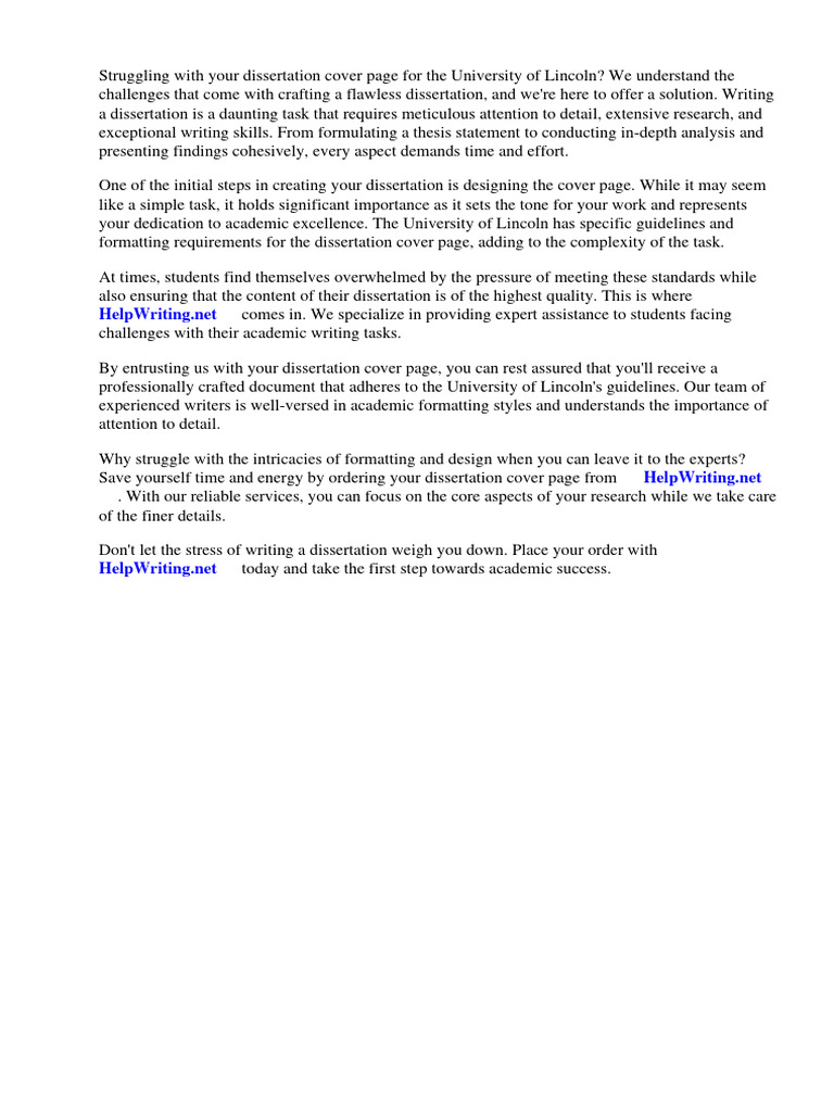 University of Lincoln Dissertation Cover Page | Download Free PDF | Thesis | Libraries