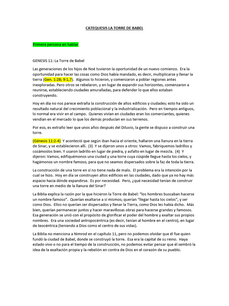 CATEQUESIS LA TORRE DE BABEL | PDF | Libro del Génesis | Dios