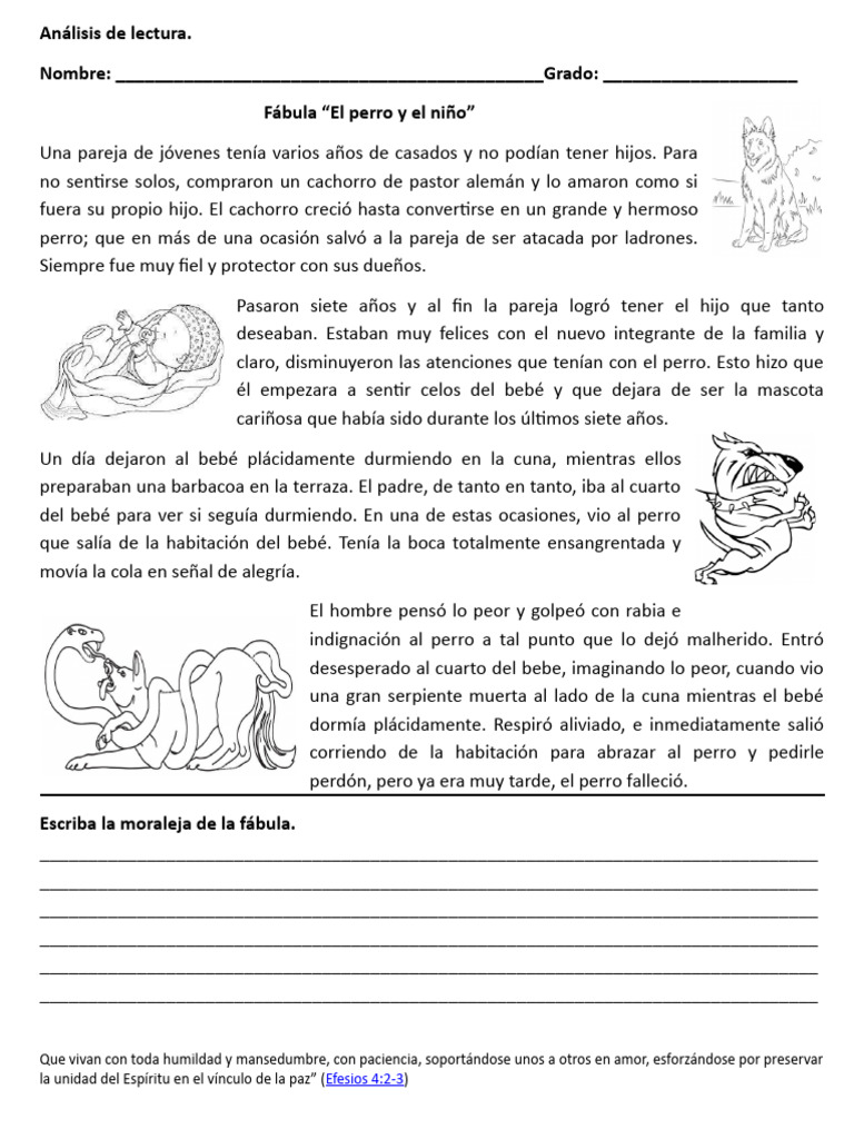 Análisis de Lectura Fábula El Perro y El Niño | PDF