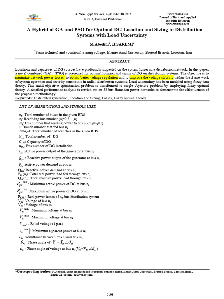Hybrid of GA-PSO DG Sizing and Placing With Load Uncertainity | PDF | Mathematical Optimization ...