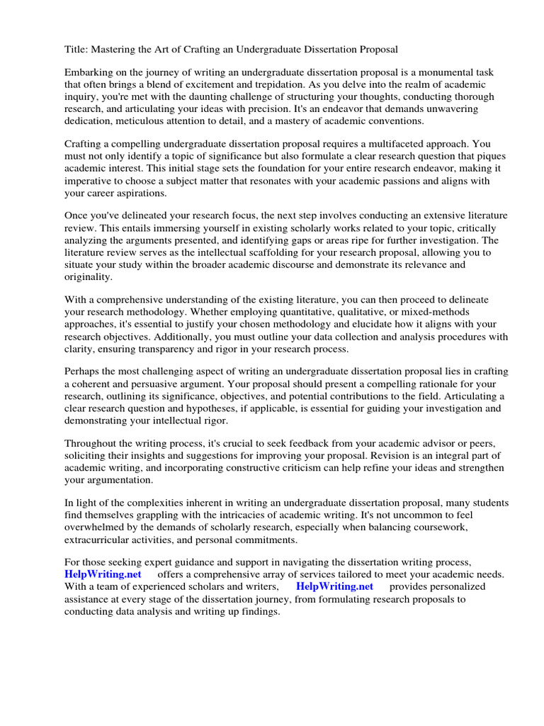 How To Write Undergraduate Dissertation Proposal Pdf Thesis