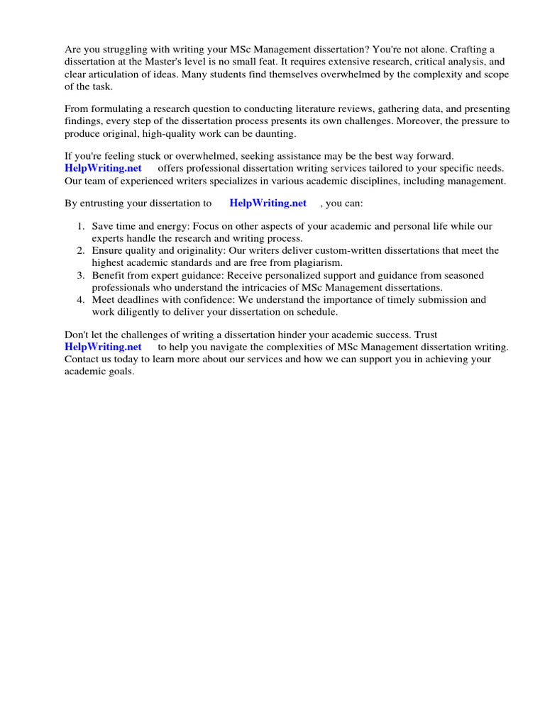 MSC Management Dissertation Examples | PDF | Information | Thesis