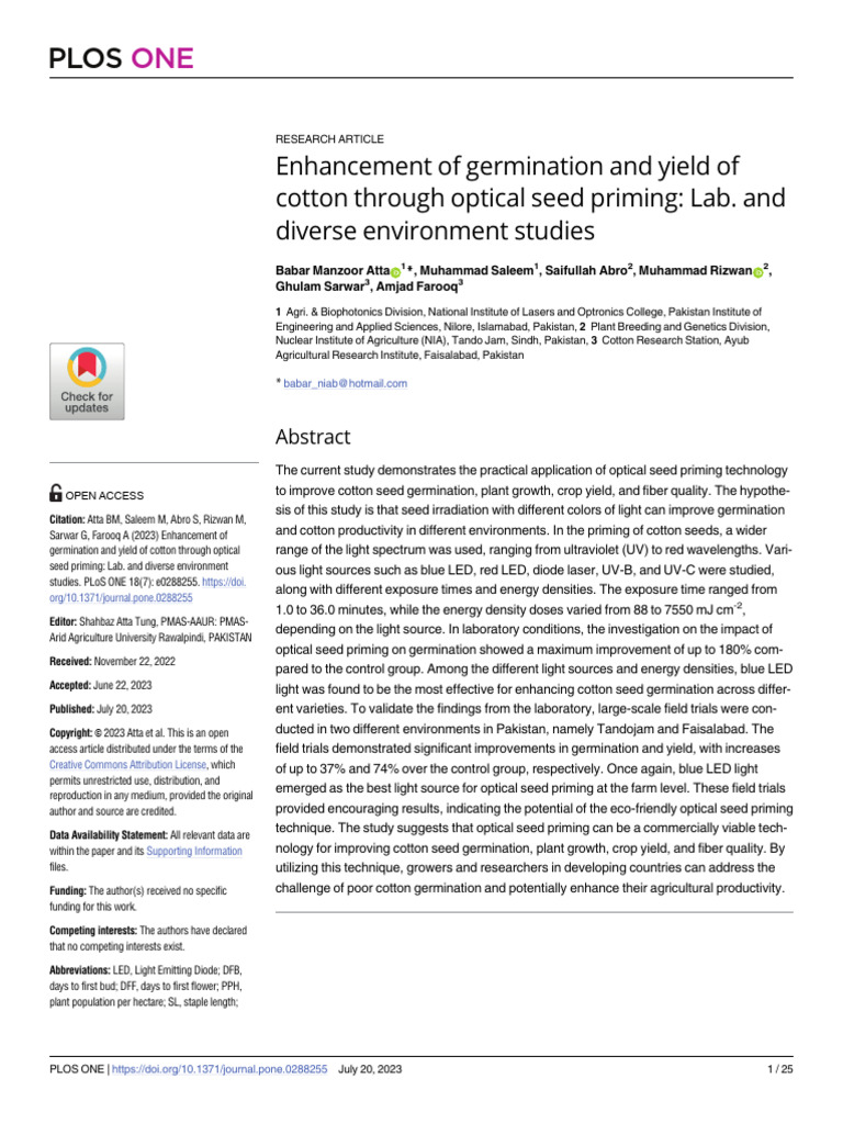 Plos One | PDF | Ultraviolet | Light Emitting Diode