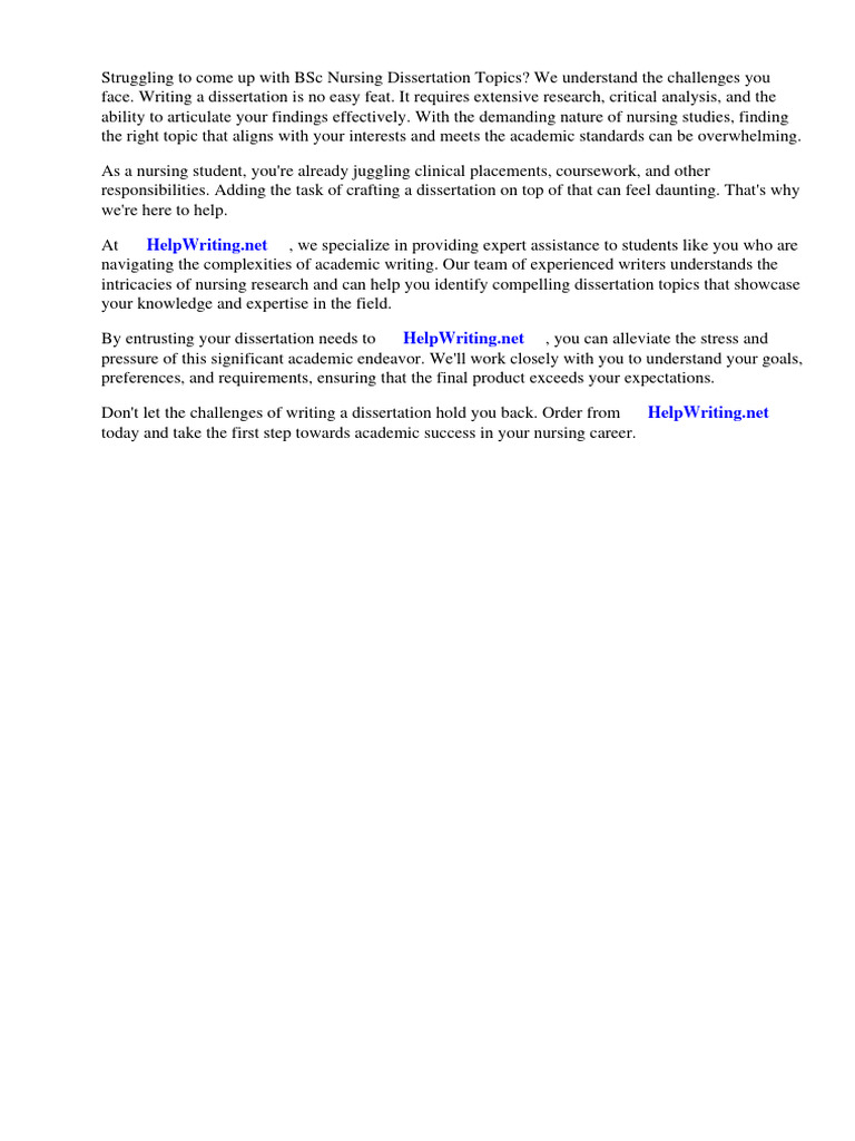 BSc Nursing Dissertation Topic Help | PDF | Nursing | Thesis