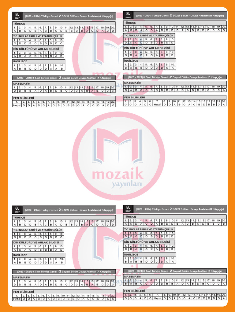 8.sinif Mozaik TG 2 Cevap Anahtari | PDF