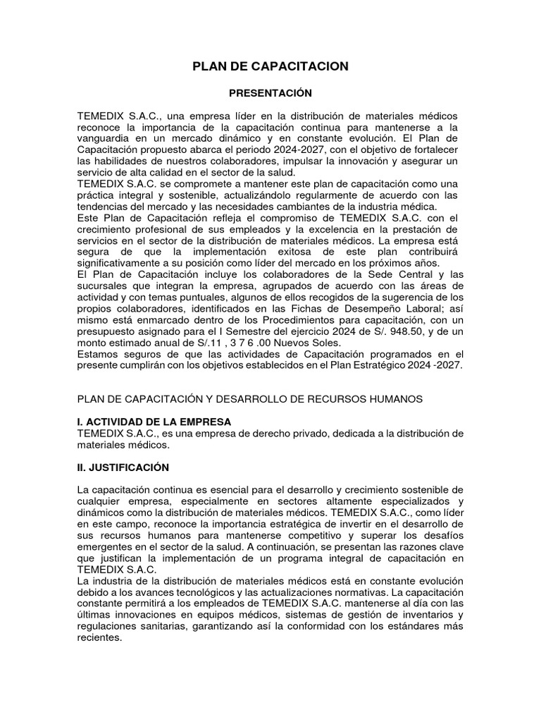 Plan De Capacitacion De Una Empresa Pdf Logística Creación De