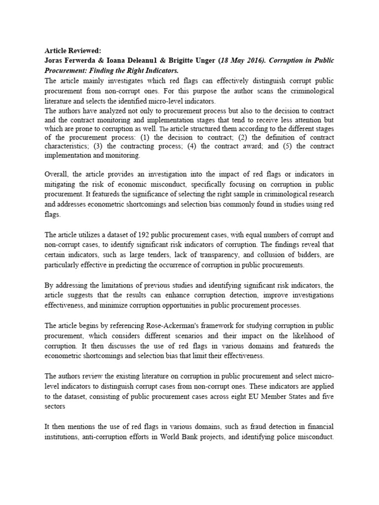 Procurement Article Review Assignment | PDF | Corruption | Procurement