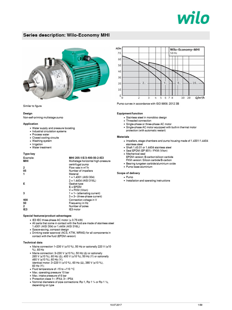 Wilo Economy Mhi | PDF | Pump | Alternating Current