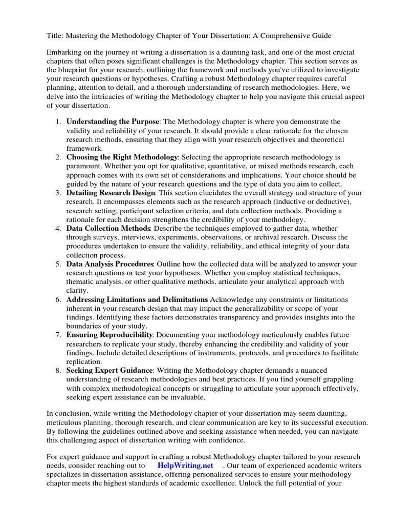 How To Write The Methodology Chapter of A Dissertation | PDF ...