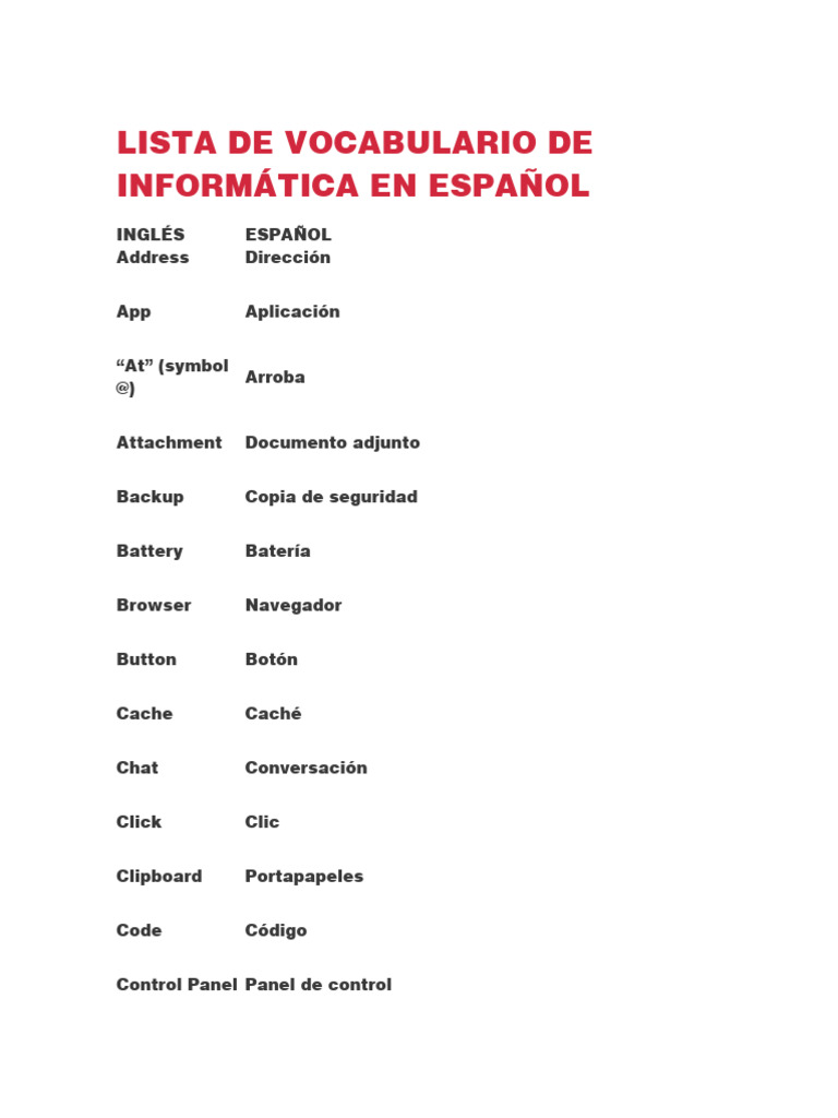 Vocabulario de Informática Bilingüe | PDF | Spamming | Tecnologías de ...