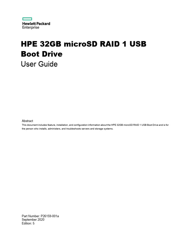 HPE 32GB microSD RAID 1 USB Boot Drive User Guide-a00093294en_us (1) | PDF | Booting | Usb Flash ...