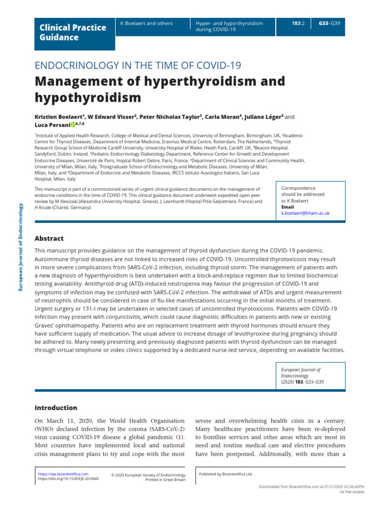 (1479683X - European Journal of Endocrinology) ENDOCRINOLOGY IN THE TIME OF COVID-19 ...