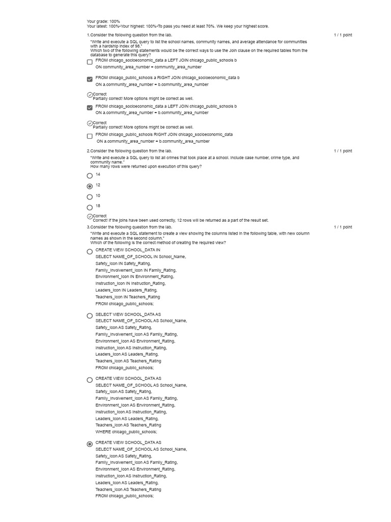 Graded Quiz - Advanced SQL For Data Engineers | Download Free PDF | Sql | Parameter (Computer ...