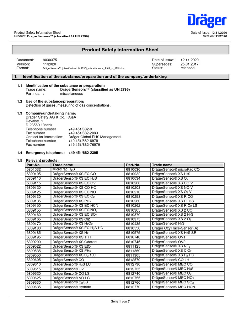 DrägerSensors UN2796 PSIS en | PDF | Materials | Chemistry
