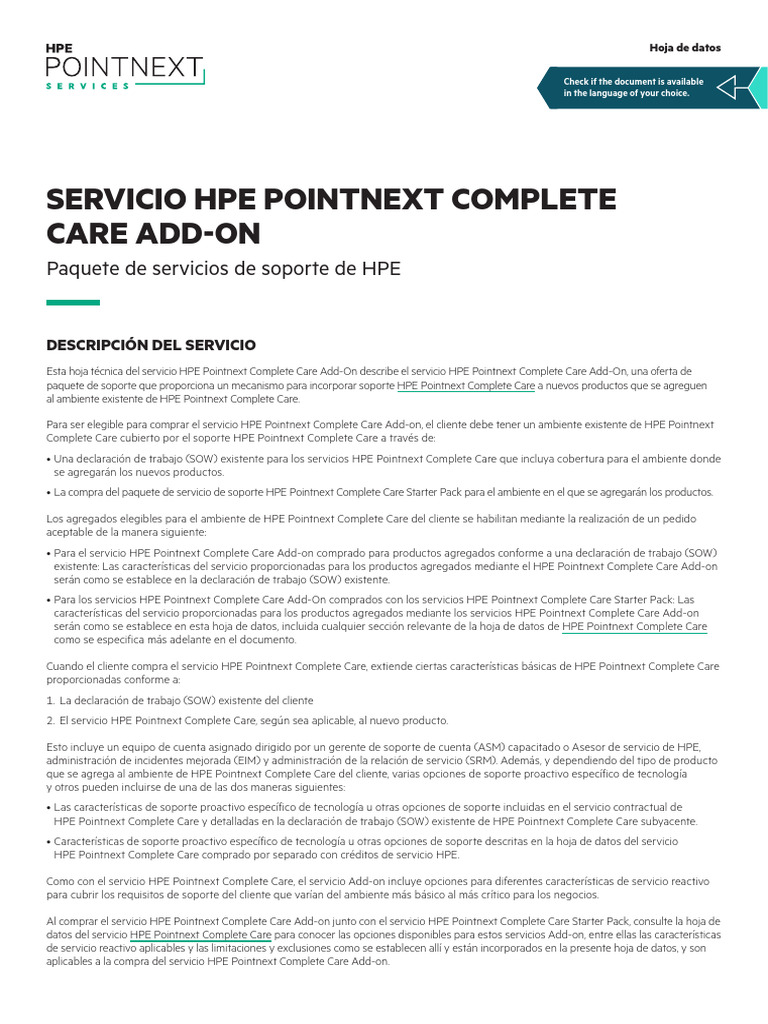 HPE Pointnext Complete Care Add-On | PDF | Software | Básico