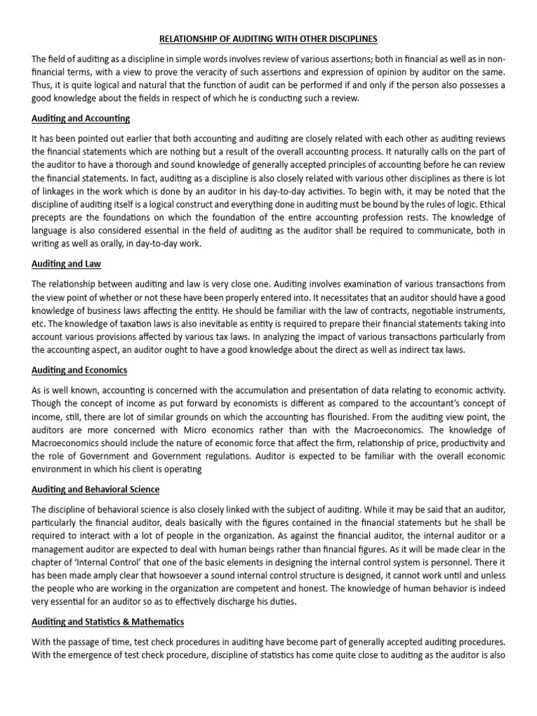 Audit Relationship With Other Diciplines | PDF | Audit | Accounting
