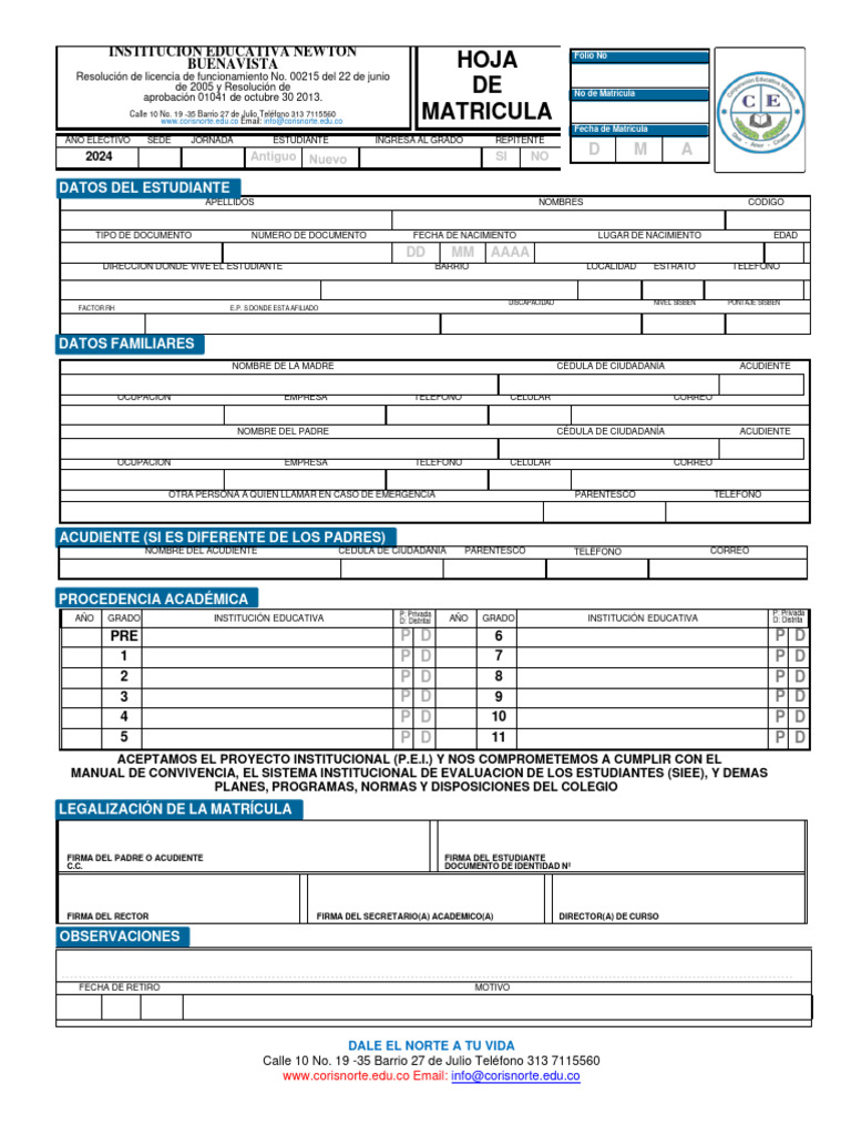 2024 Hoja Matrícula Bachillerato | PDF