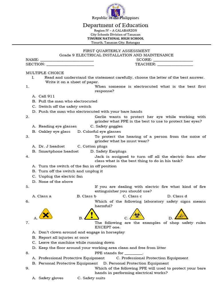 EIM 9 1st PT | PDF | Personal Protective Equipment | Electrical Conductor