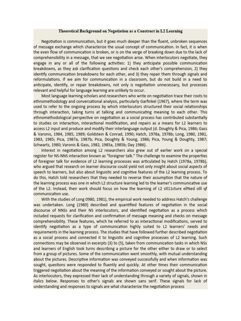 Negotiation in L2 Learning Explained | PDF | Learning | Communication