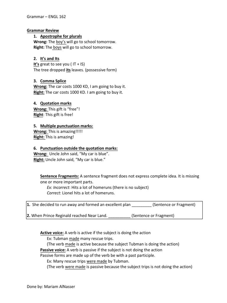 1 Grammar Review - ENGL 162 | PDF | Languages | Foreign Language Studies