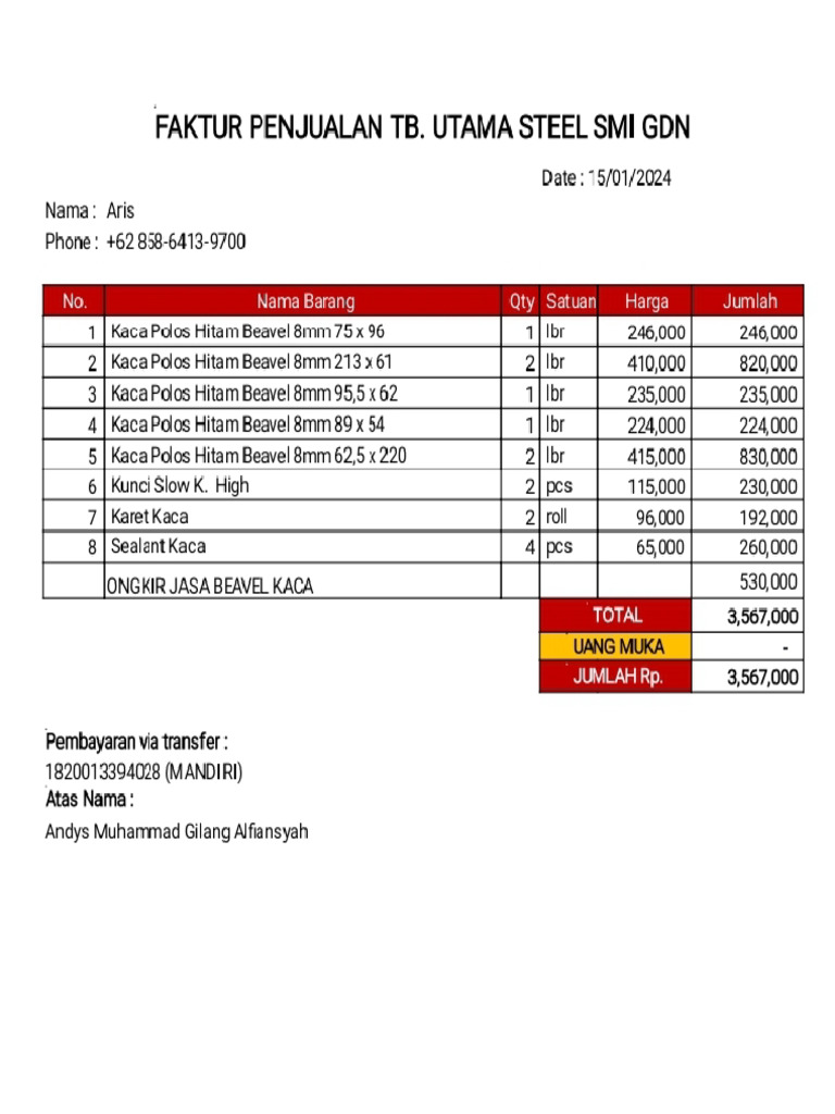 Inv & Faktur Pak Aris 9 | PDF
