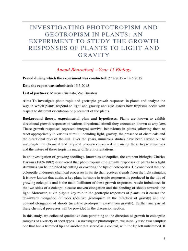 Tropisms Prac Report | PDF | Auxin | Root