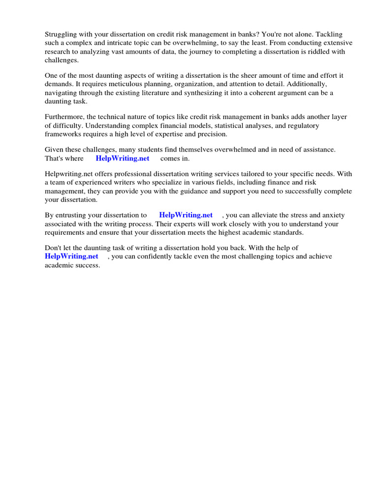 Dissertation On Credit Risk Management in Banks | PDF | Banks | Risk