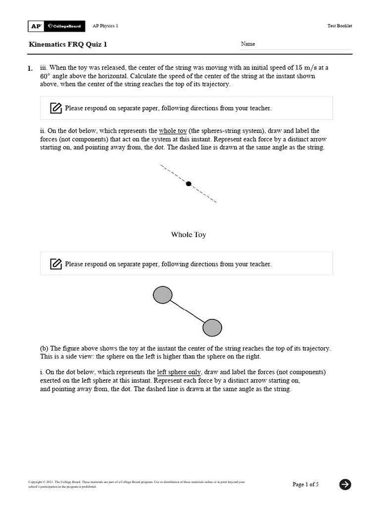 AP Physics 1 01KinematicsFRQ Quiz1 | PDF | Speed | Velocity