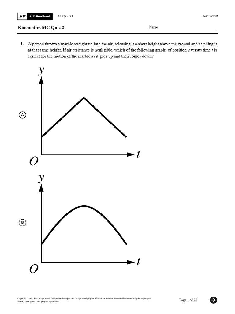 AP Physics 1 01KinematicsMCQ Quiz2 | PDF | Velocity | Acceleration