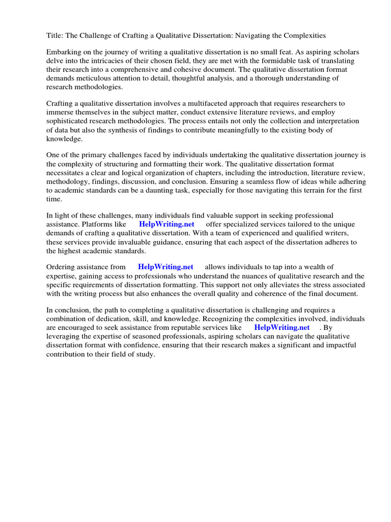 Qualitative Dissertation Format Pdf Qualitative Research Methodology