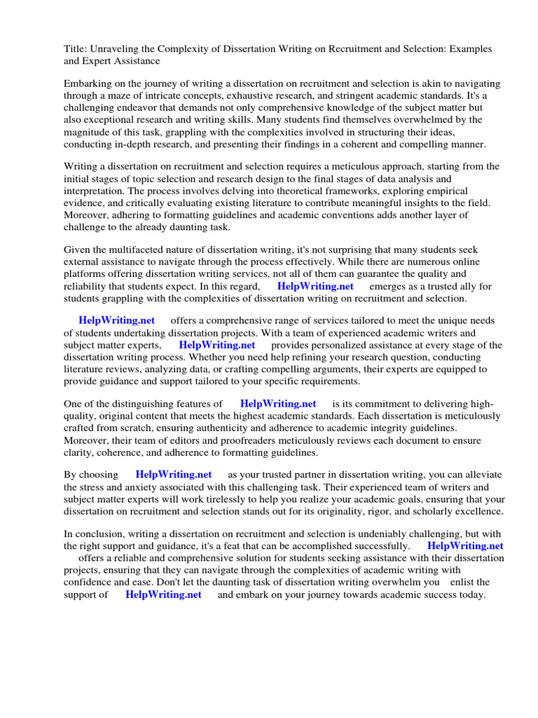 Recruitment and Selection Dissertation Examples | PDF | Recruitment ...