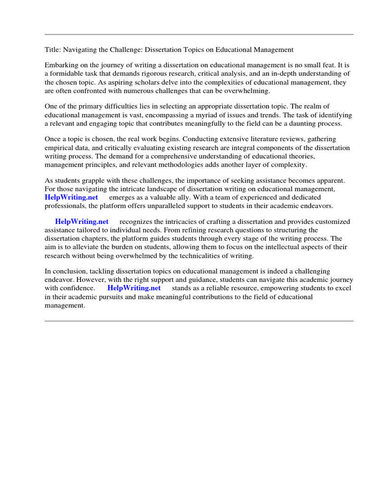 Dissertation Topics On Educational Management | PDF | Thesis | Sociology Dissertation Topics On Educational Management | PDF | Thesis | Sociology