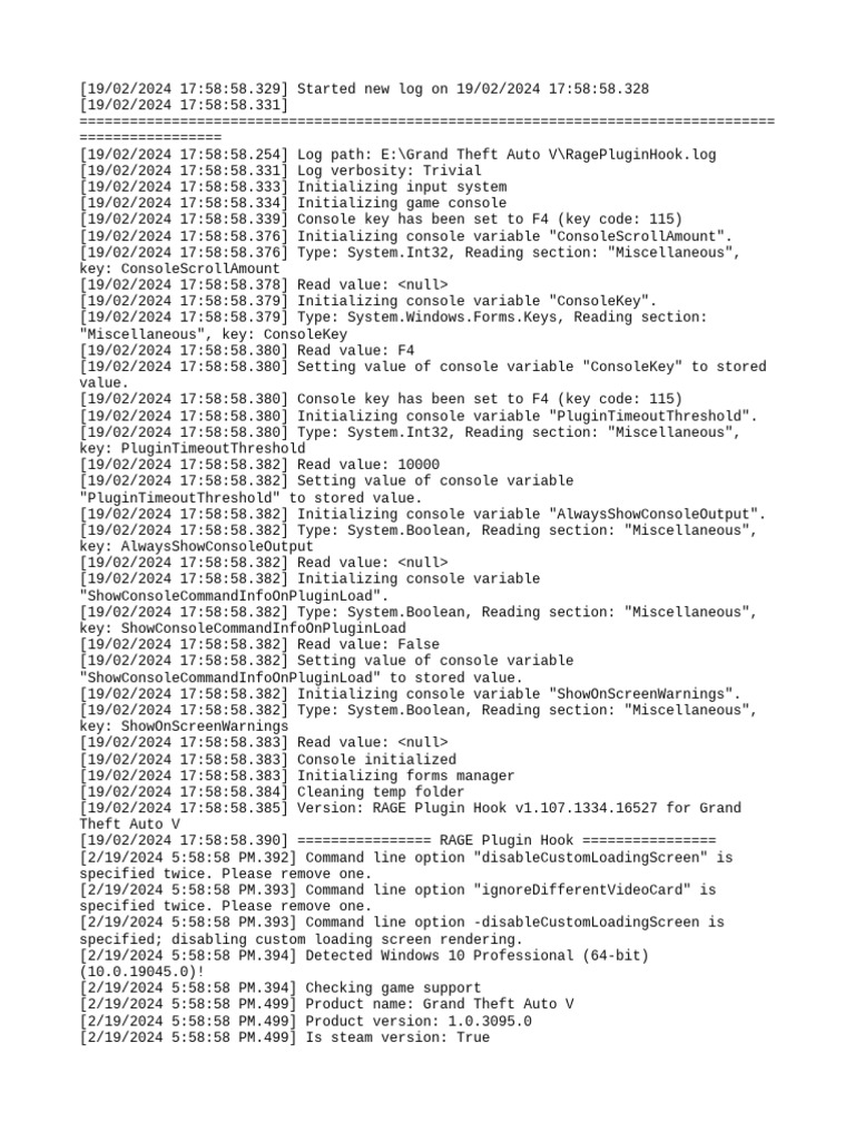 RagePluginHook Log | PDF | Command Line Interface | Boolean Data Type