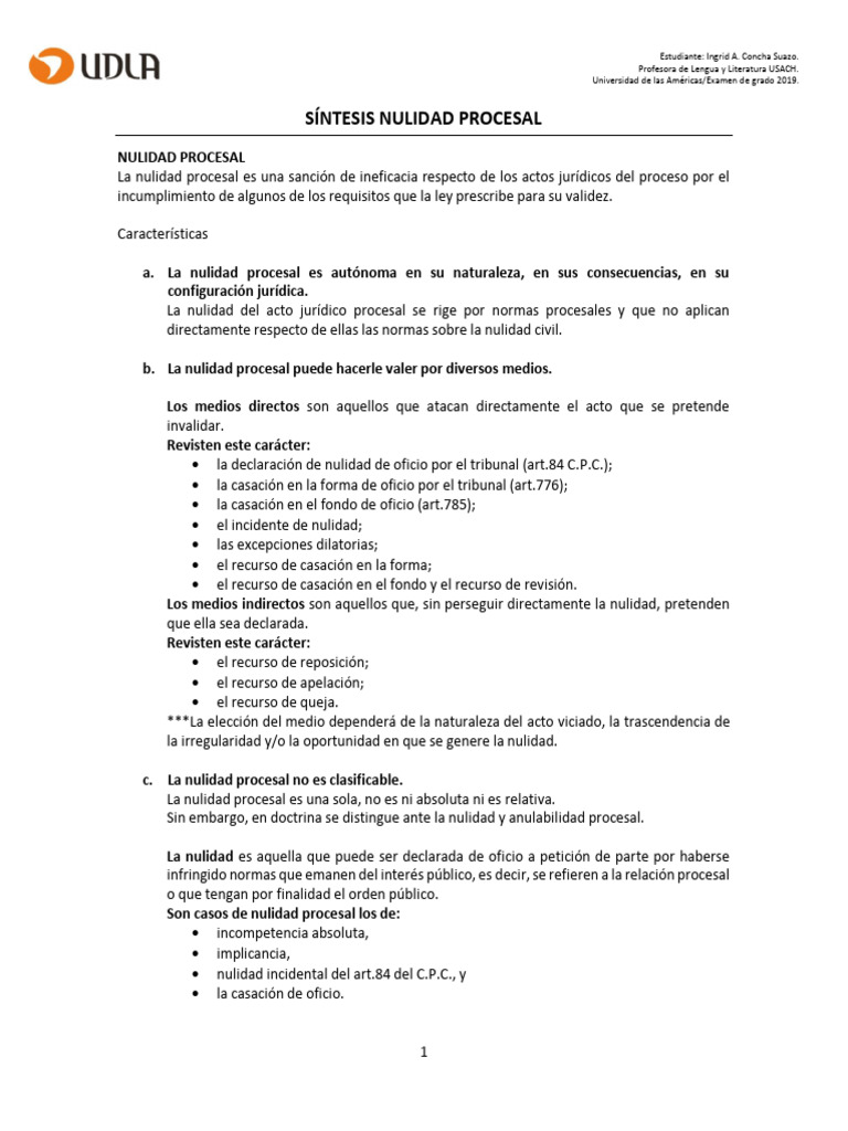 Nulidad Procesal: Conceptos y Características | PDF | Ley procesal ...