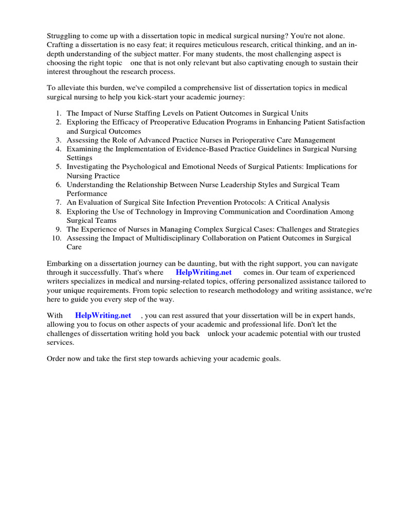 List of Dissertation Topics in Medical Surgical Nursing | PDF | Nursing ...