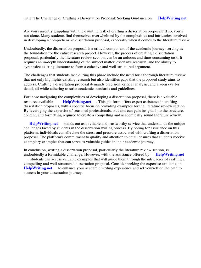 Dissertation Proposal Example Literature | PDF