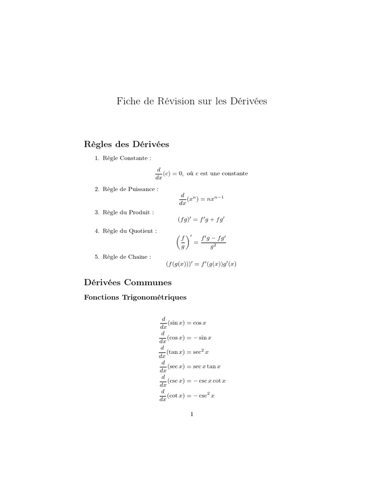Fiche de Révision sur les Dérivées | PDF | Mathématiques | Analyse ...