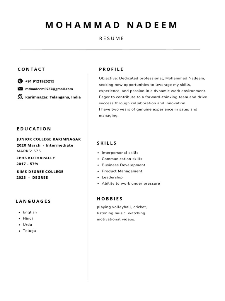 Nadeem Resume | PDF | Career & Growth
