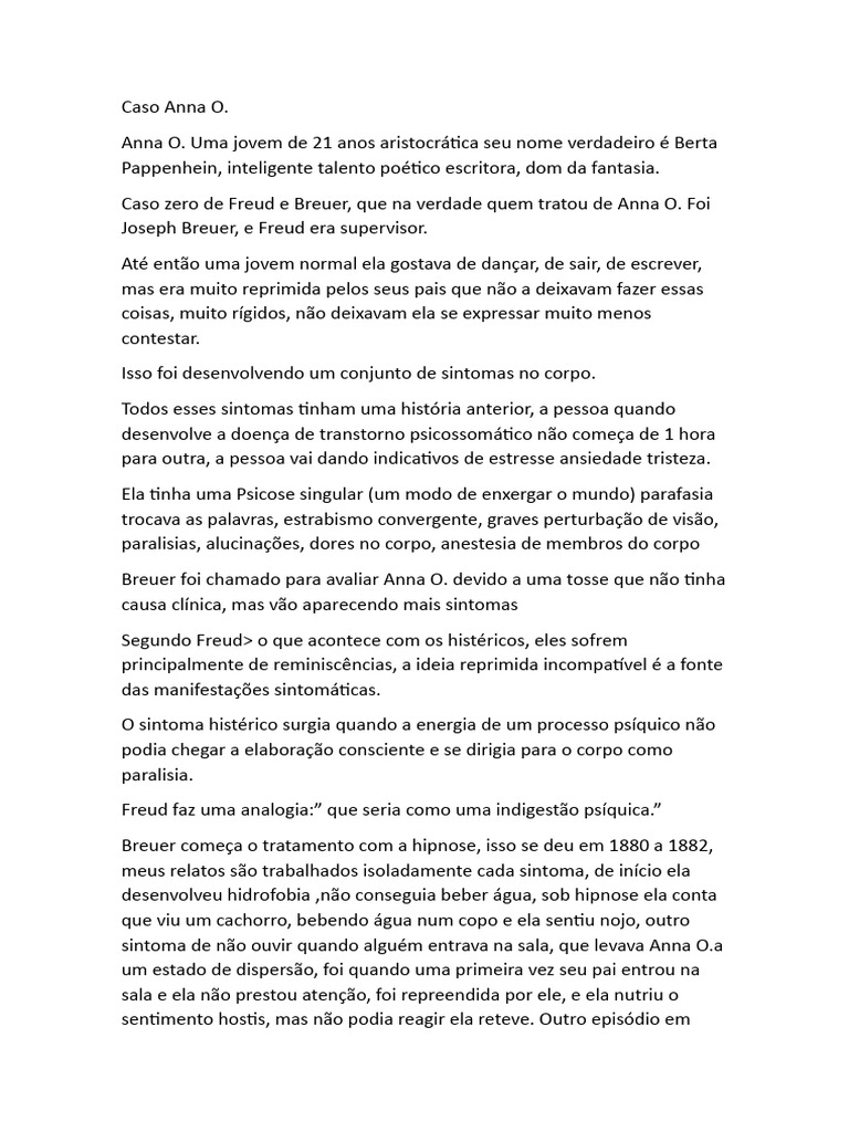 Caso Anna O | PDF | Sigmund Freud | Histeria