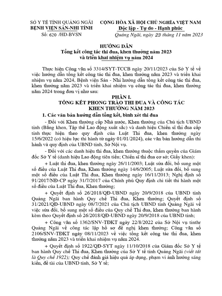 HD Cong Tac Thi Dua Khen Thuong Nam 2023 | PDF