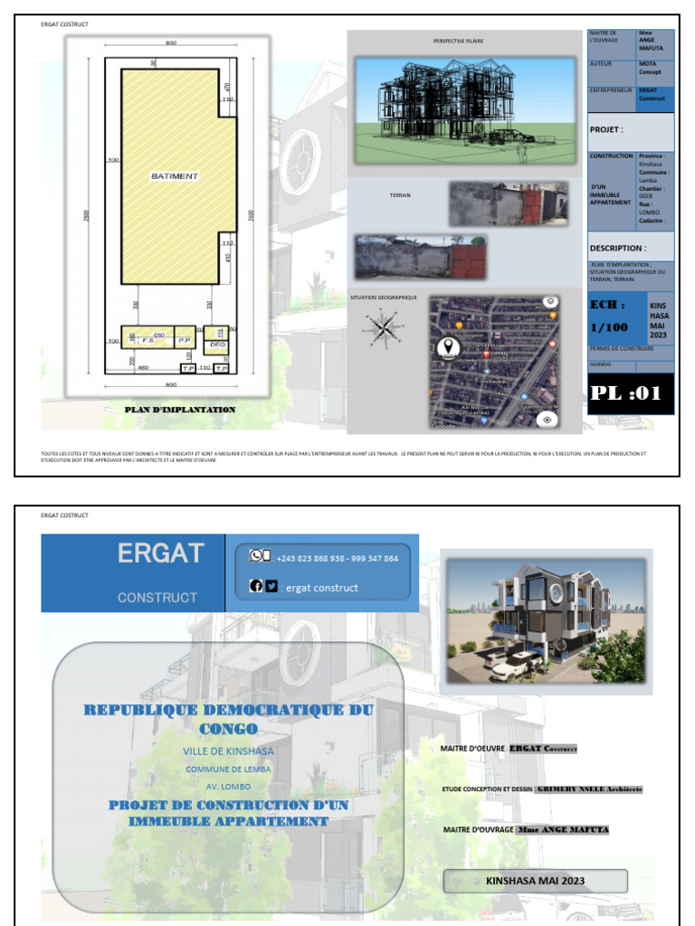 Plan de Construction Immeuble Kinshasa | PDF | Architecte | Diffusion